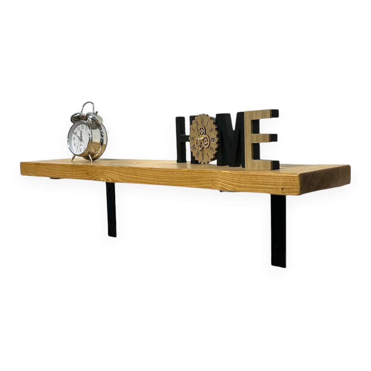 Chunky Rustic Shelf | Wooden Wall Scaffold with Non-Lipped Black Metal ...