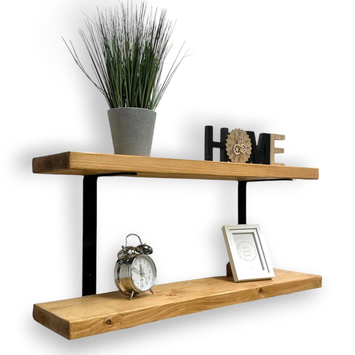 Double Rustic Wooden Shelves Wall-Mounted Shelf with Seated Double ...