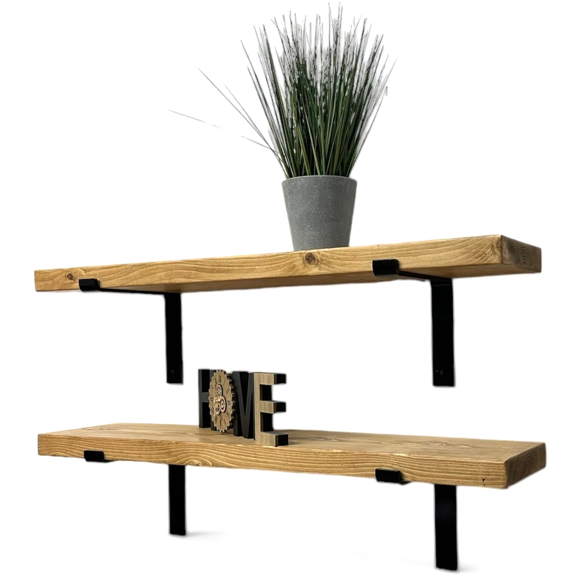 Set of 2 Rustic Shelves | Wall-Mounted Wooden Board With Lipped DOWN B ...