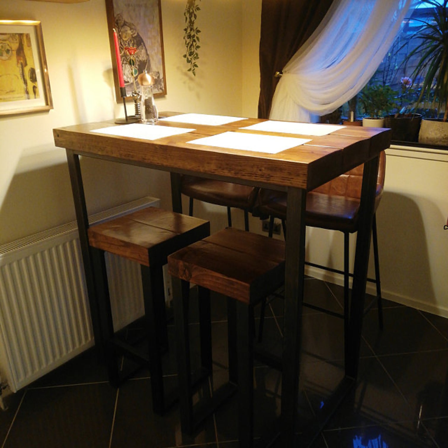 4 Seater Tall Bar Table Breakfast Industrial Rustic Style Handmade Kit ...